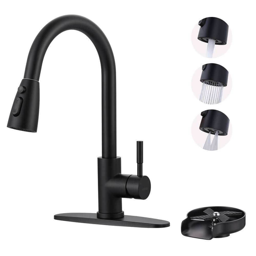 WOWOW Single-Handle Pull Down Sprayer Kitchen Faucet with Glass Rinser ...