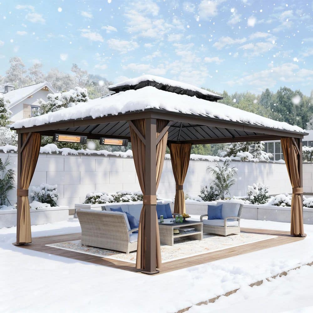 Esunny 12 ft. x 16 ft. Outdoor Patio Aluminum Frame Gazebo with with 2 ...