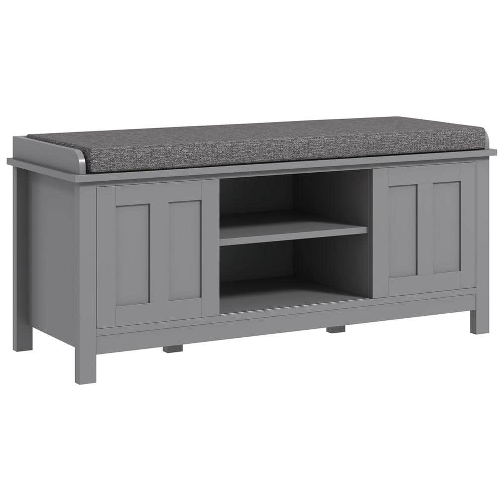 HOMCOM Grey Entryway Shoe Storage Bench Ottoman with Sliding Doors ...