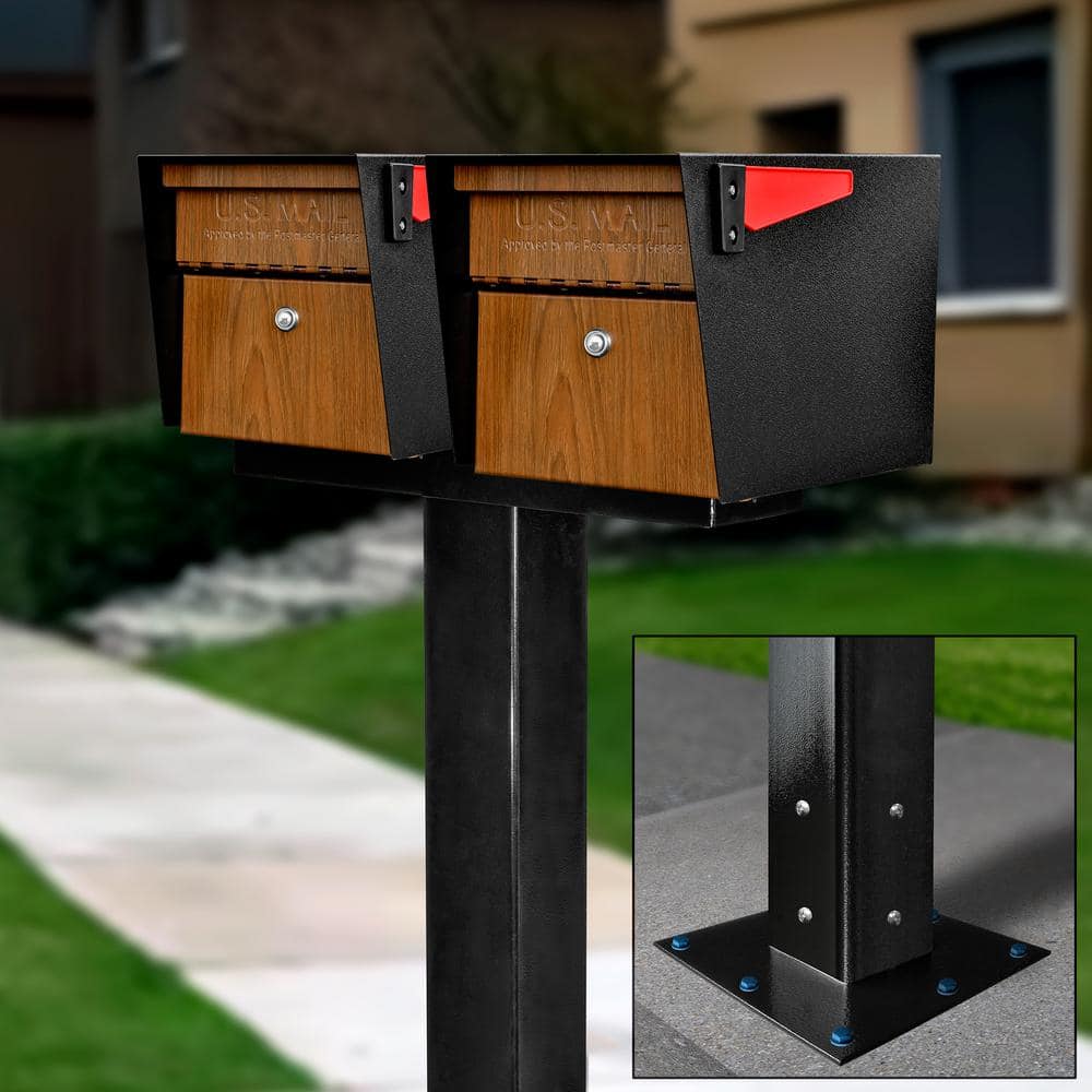 Mail Boss Mail Manager X2 Locking Mailbox Combo with Black Surface-Mount Post, Wood Grain, 2 ...