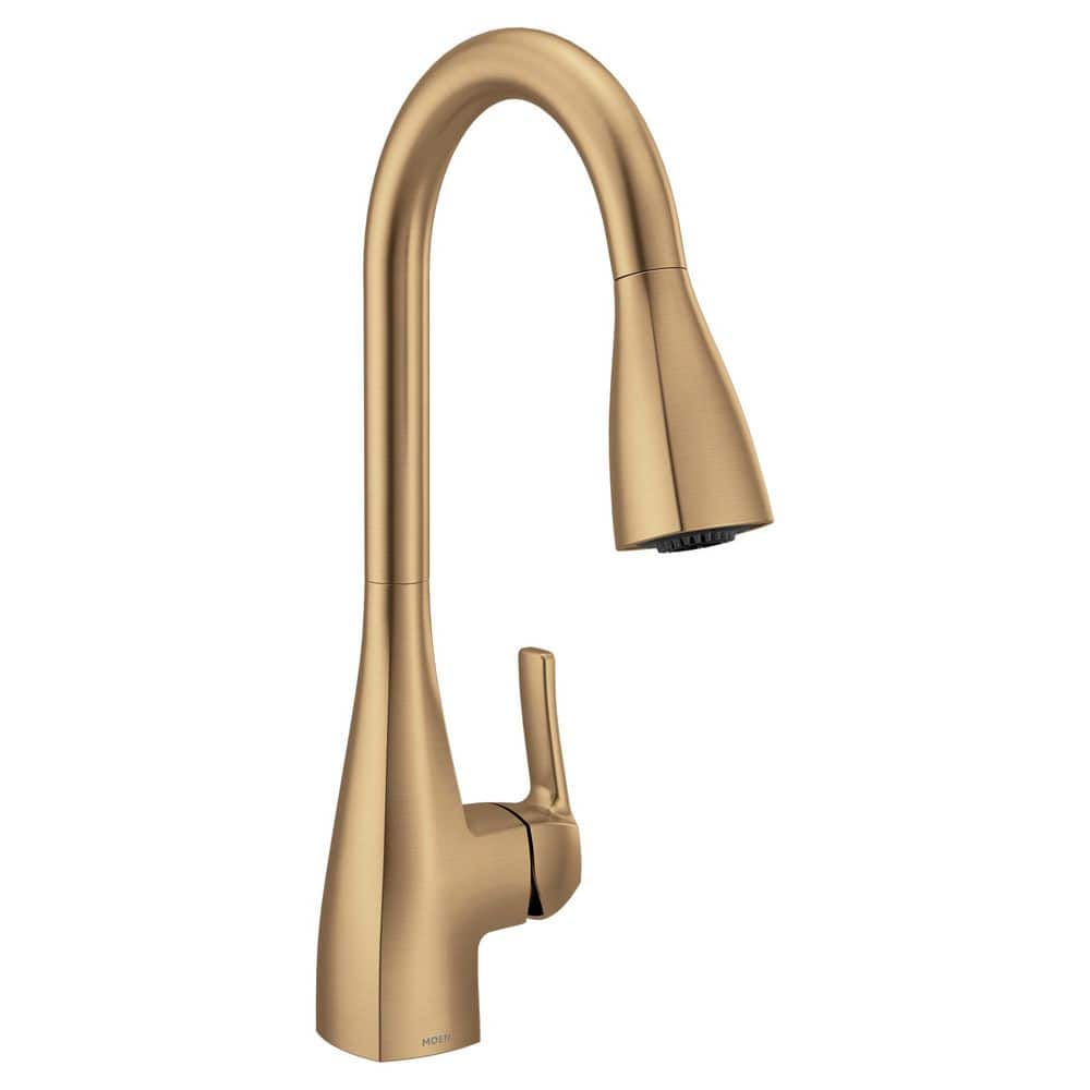 MOEN Kiran Bronzed Gold 17 in. H Pull Down Sprayer Kitchen Faucet with ...