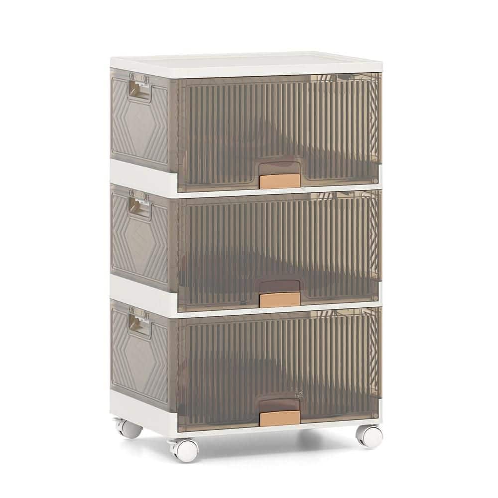 Costway 13.5 Gal. 3-Cube Stackable Storage Bins in White and Brown with ...