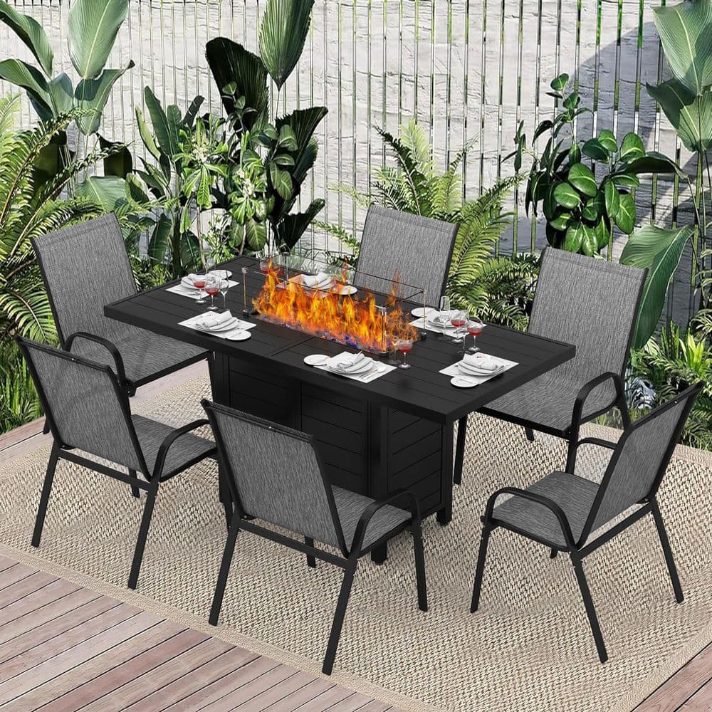 INNUMIA 7-Piece Metal Outdoor Patio Fire Pit Set with Stackable Chairs ...