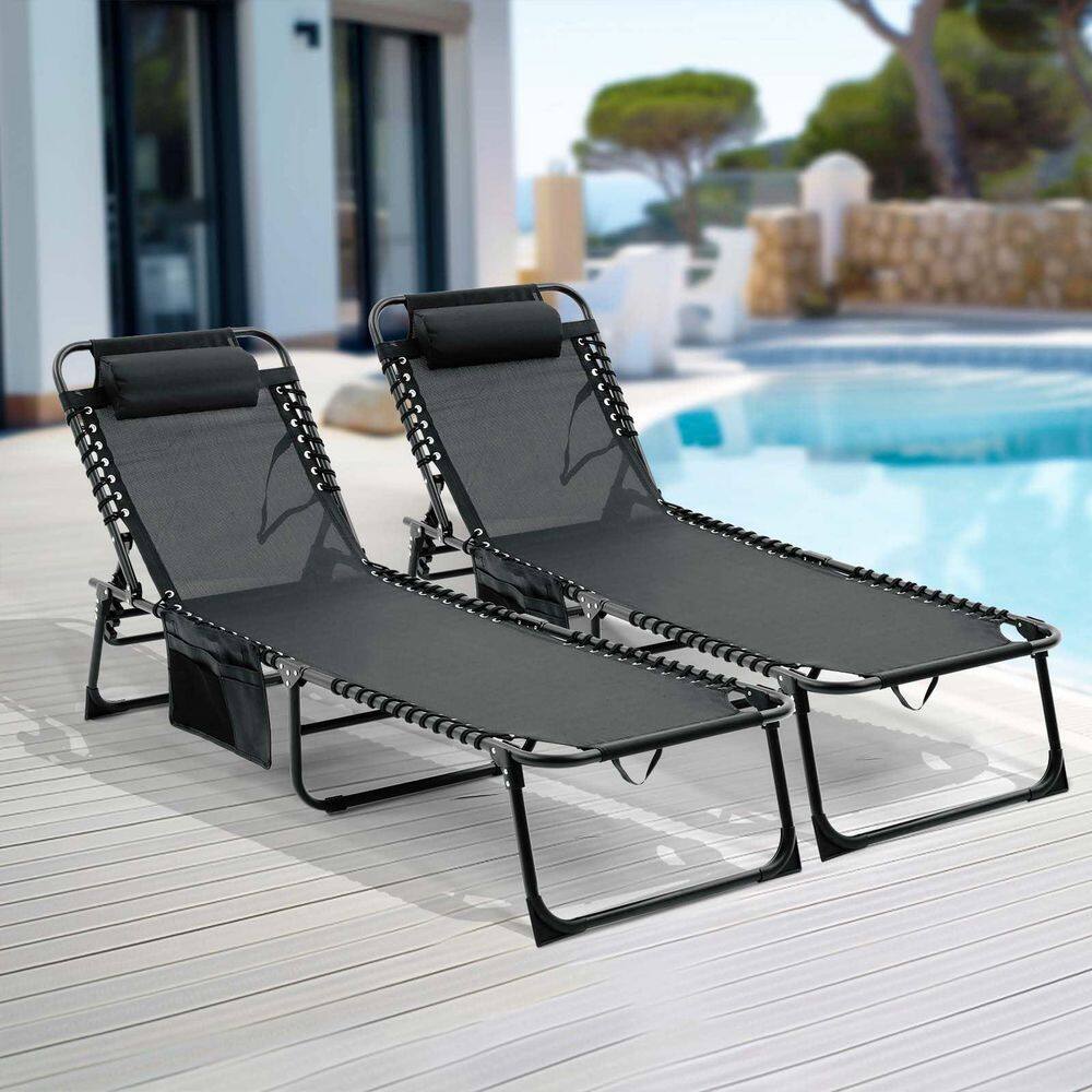 Tenleaf Black 2 Sets Folding Metal Steel Outdoor with Adjustable 4 ...