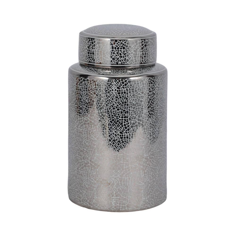 Liv & Skye 12 in. Crackle Silver Ceramic Jar with Lid 15404-04 - The ...