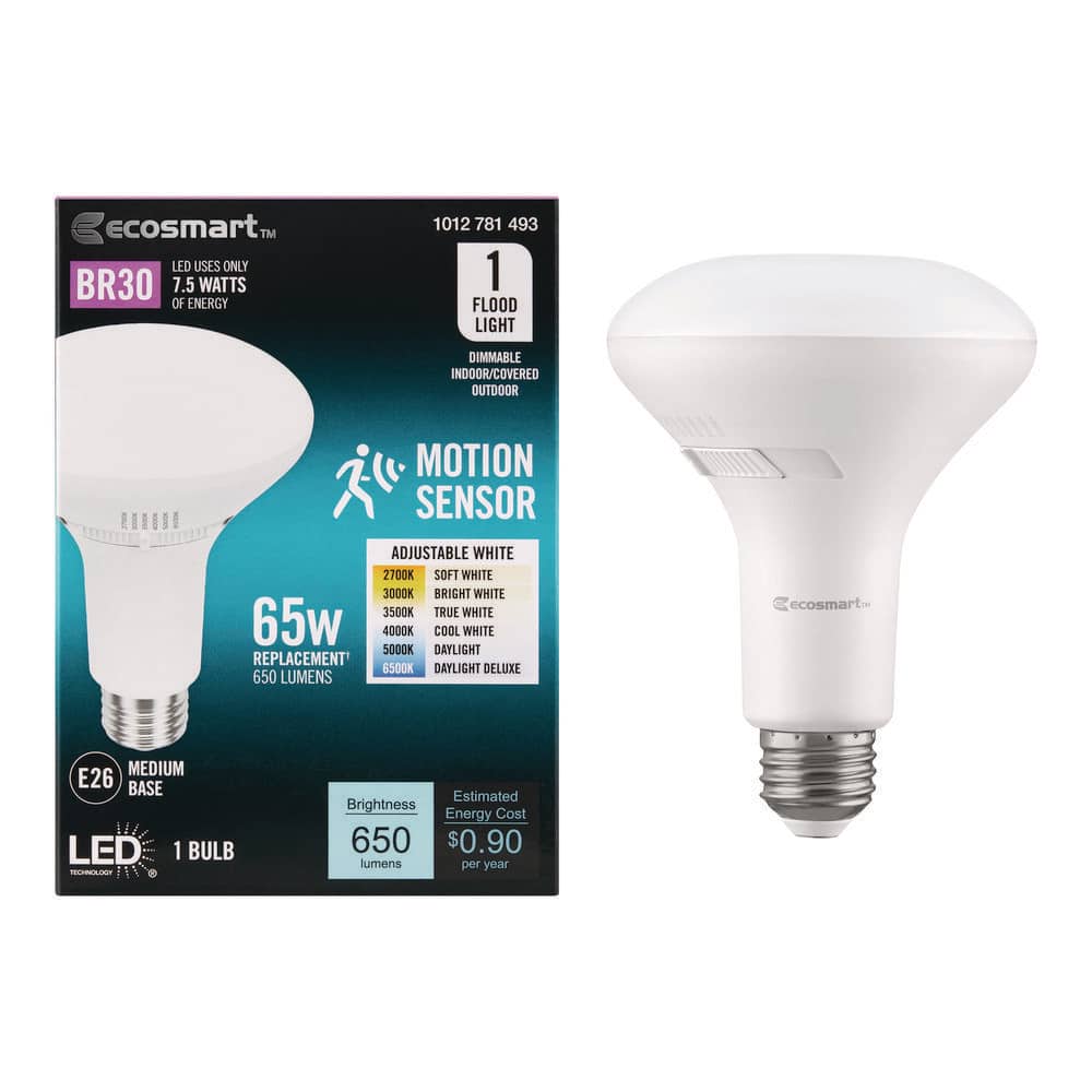 EcoSmart 65-Watt Equivalent BR30 Dimmable Motion Sensor LED Flood Light ...