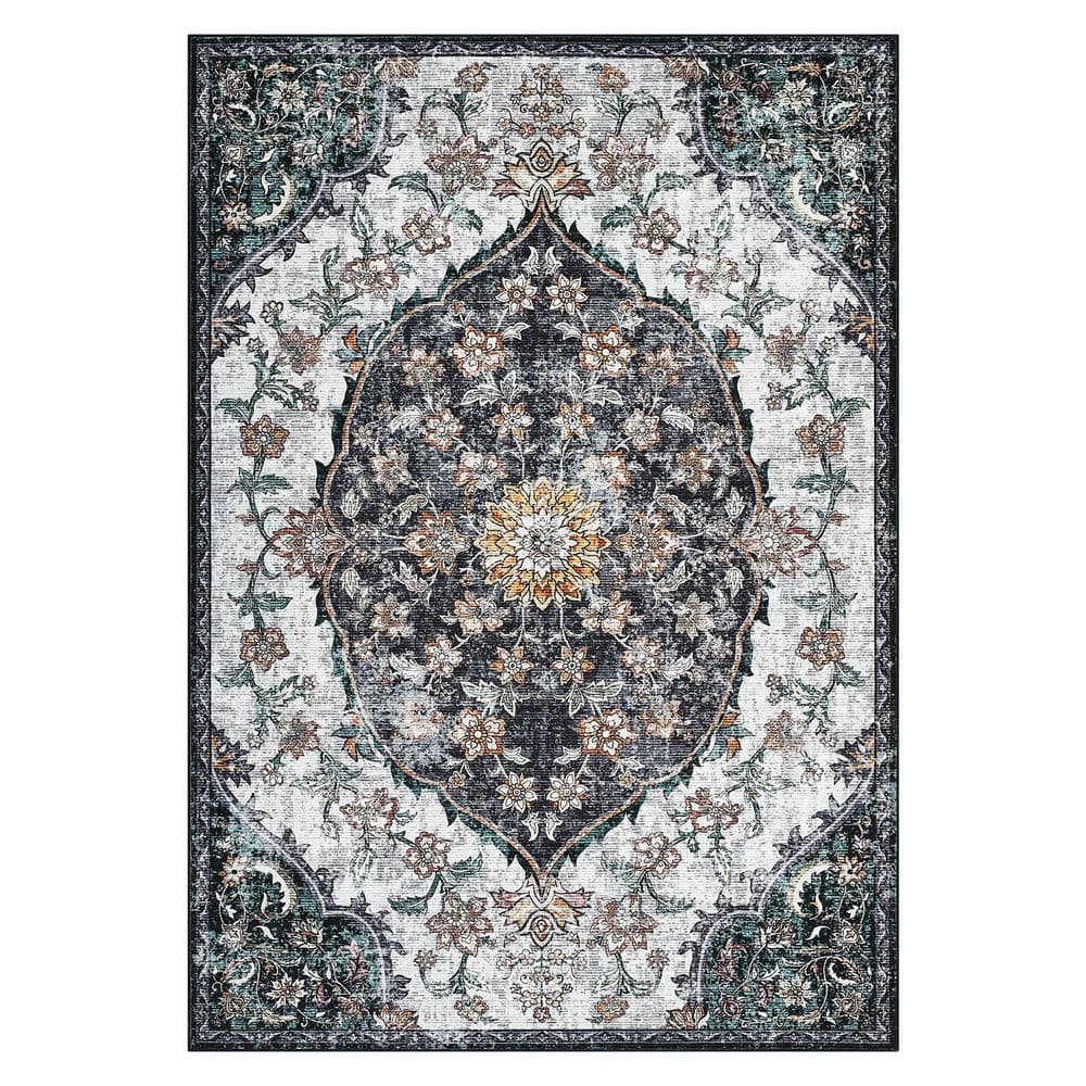 Garvee Vintage Printed Rug Low Pile Non-Slip Thin Carpet Living Room ...
