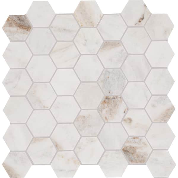 Daltile Restore Cloud Marble 12 in. x 14 in. Marble Hexagon Honed ...