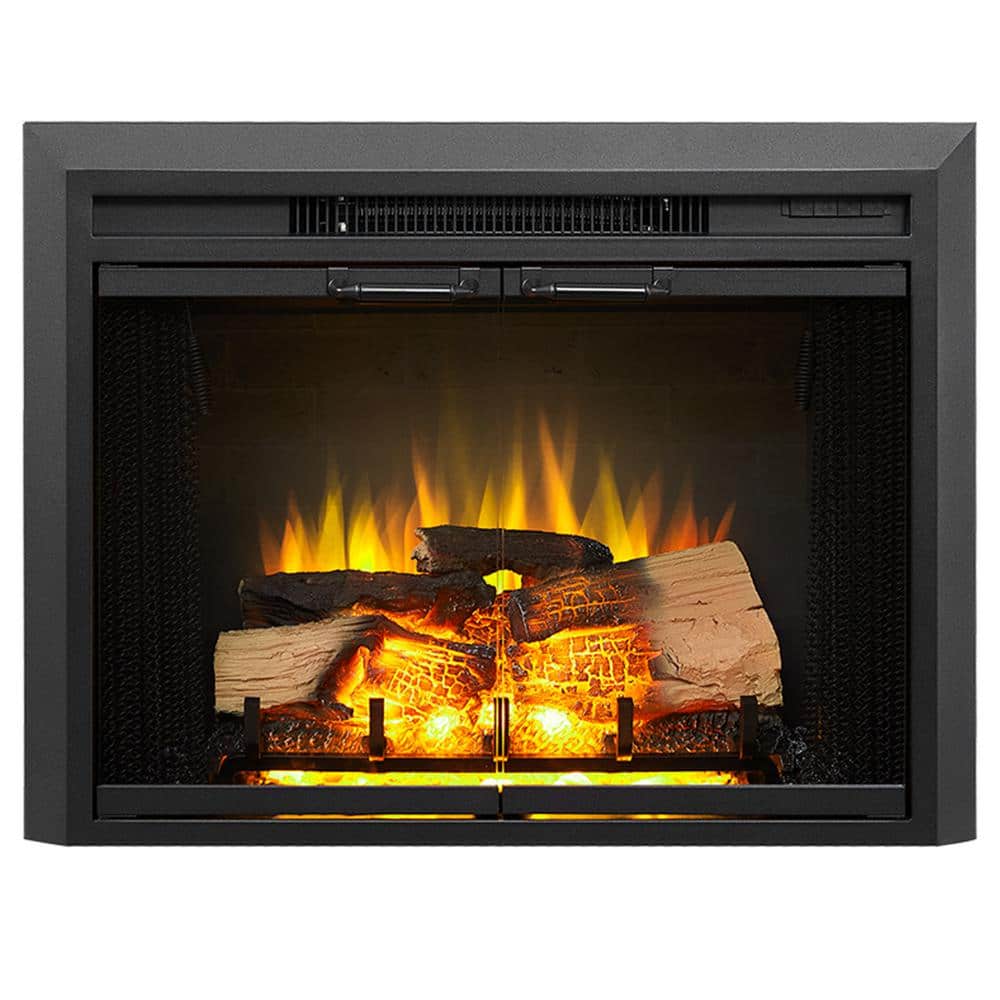 28 in. Ventless Electric Fireplace Insert in Black with Fire Crackling ...