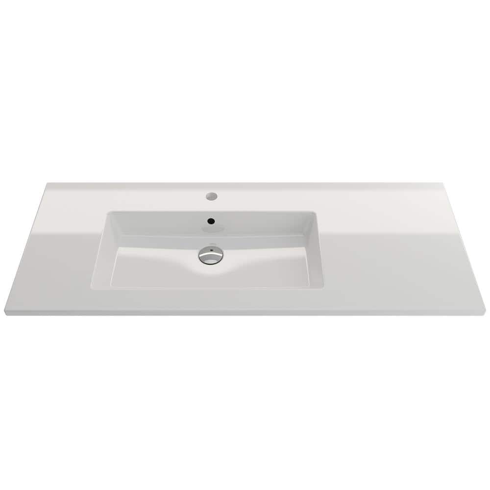 BOCCHI Ravenna 47.5 in. 1-Hole White Fireclay Rectangular Wall-Mounted ...
