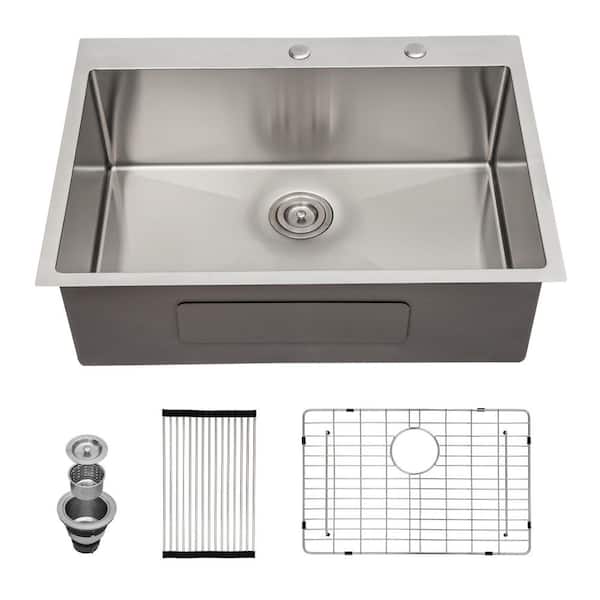 Reviews for COWLOWN 33 in. Drop-In Single Bowl 16 Gauge Brushed Nickel ...