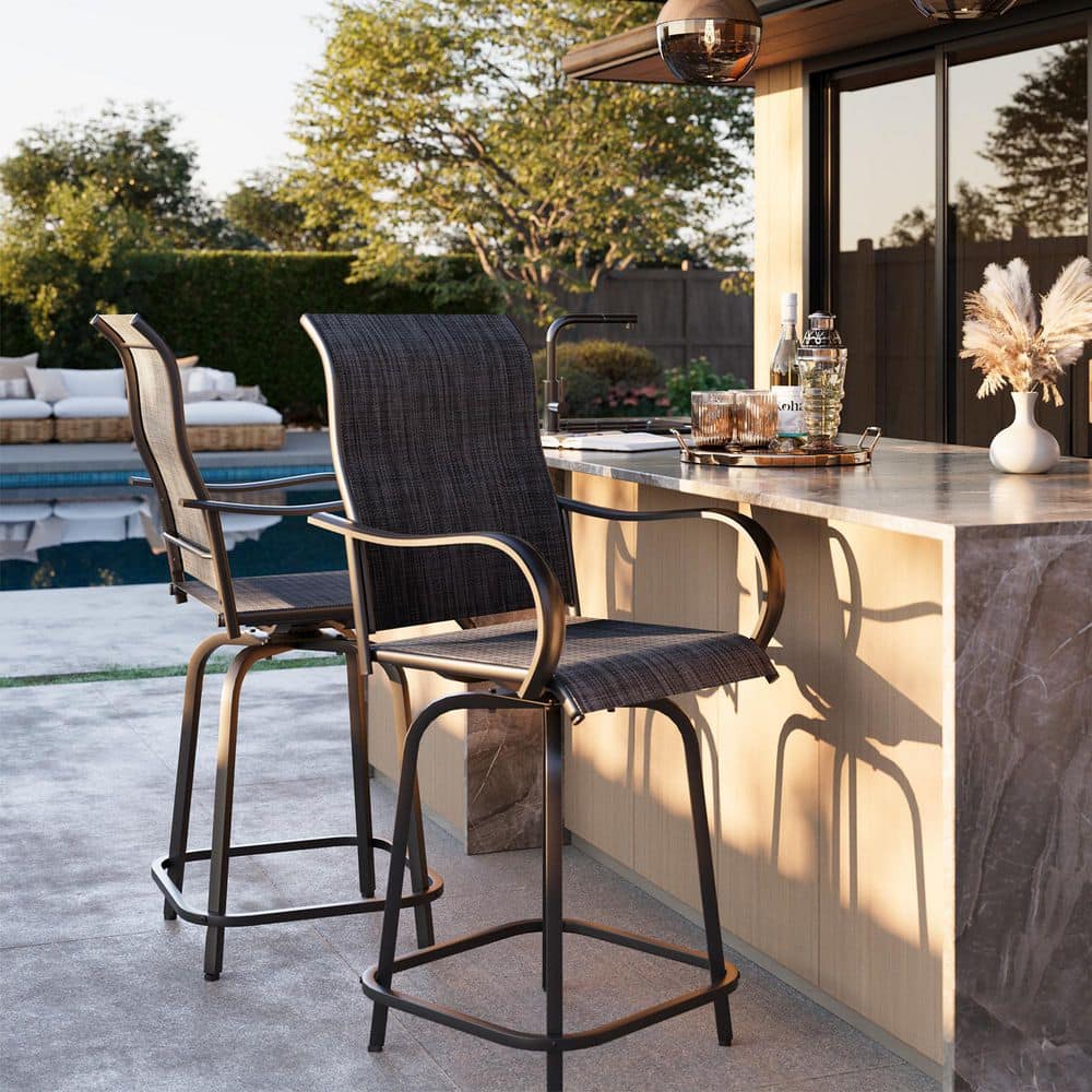 Poteban Gray Swivel Metal Outdoor High Bar Stools (2-Pack) VQ0192DG-MVQ ...