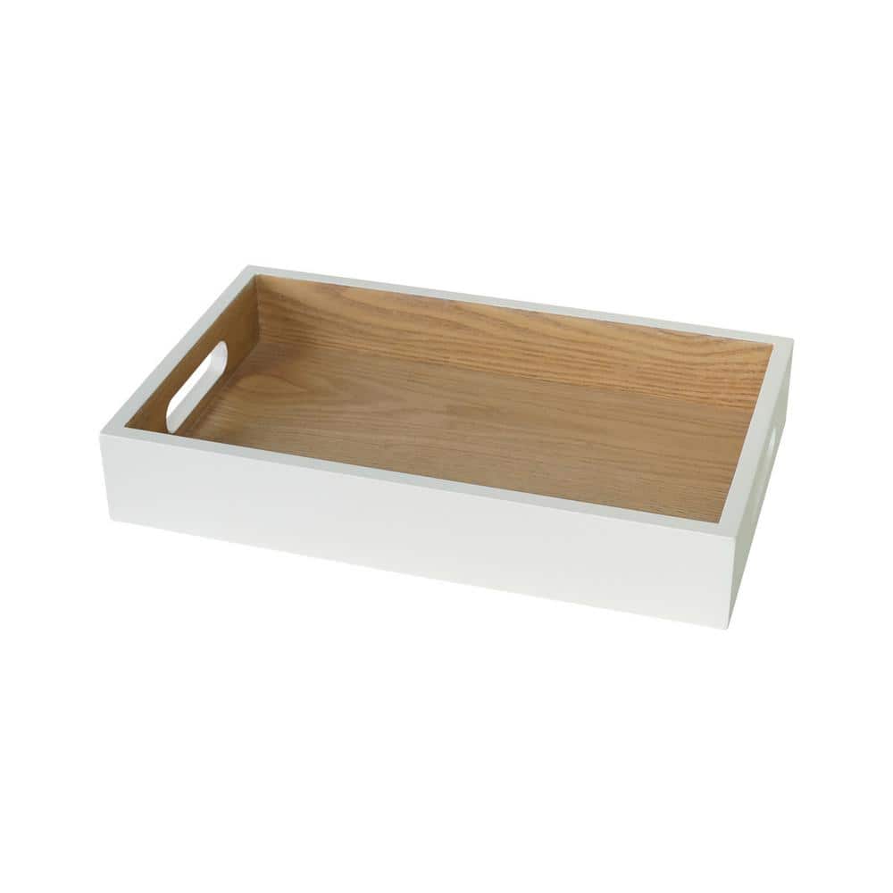 PETERSON HOUSEWARES Ash Wood: Large White Tray with Handles AS0963190W ...
