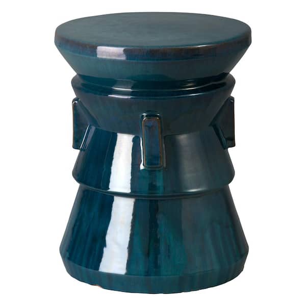 Emissary Four Handle 18 in. Ceramic Garden Stool with a Teal Glaze ...