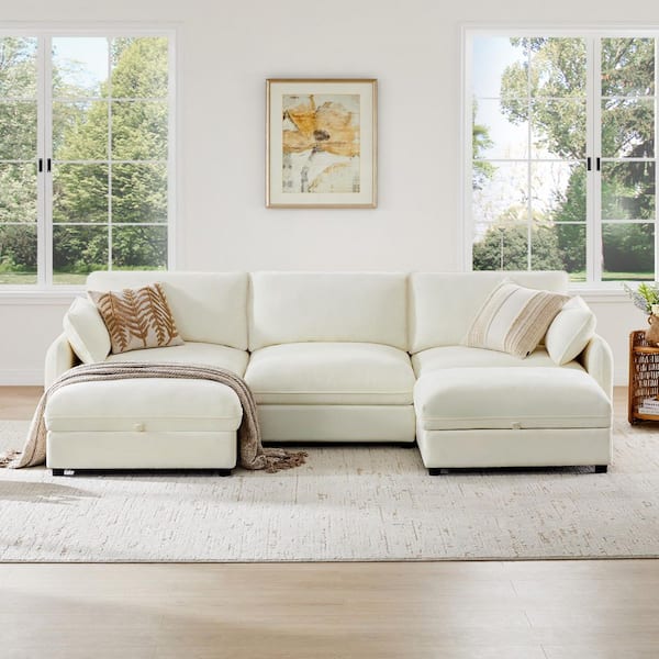 Spruce & Spring Derek 111.9 in. 5-Piece Fabric Modern Modular Sofa in ...