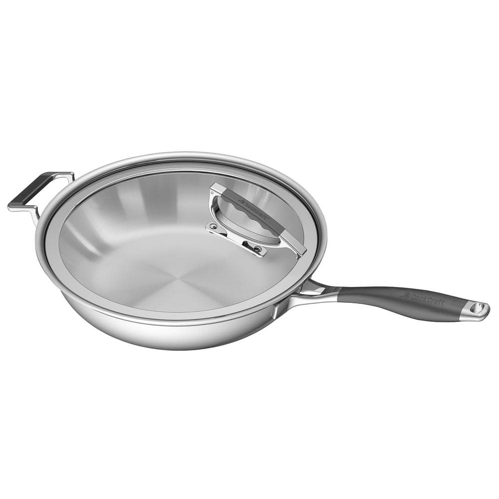 CookCraft 8 in. Brushed Stainless Steel Saute Pan Skillet Latch Lid ...