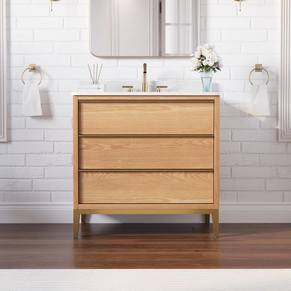 ANGELES HOME 36 in.Oak Solid Wood Bath Vanity CUPC Certified Single ...
