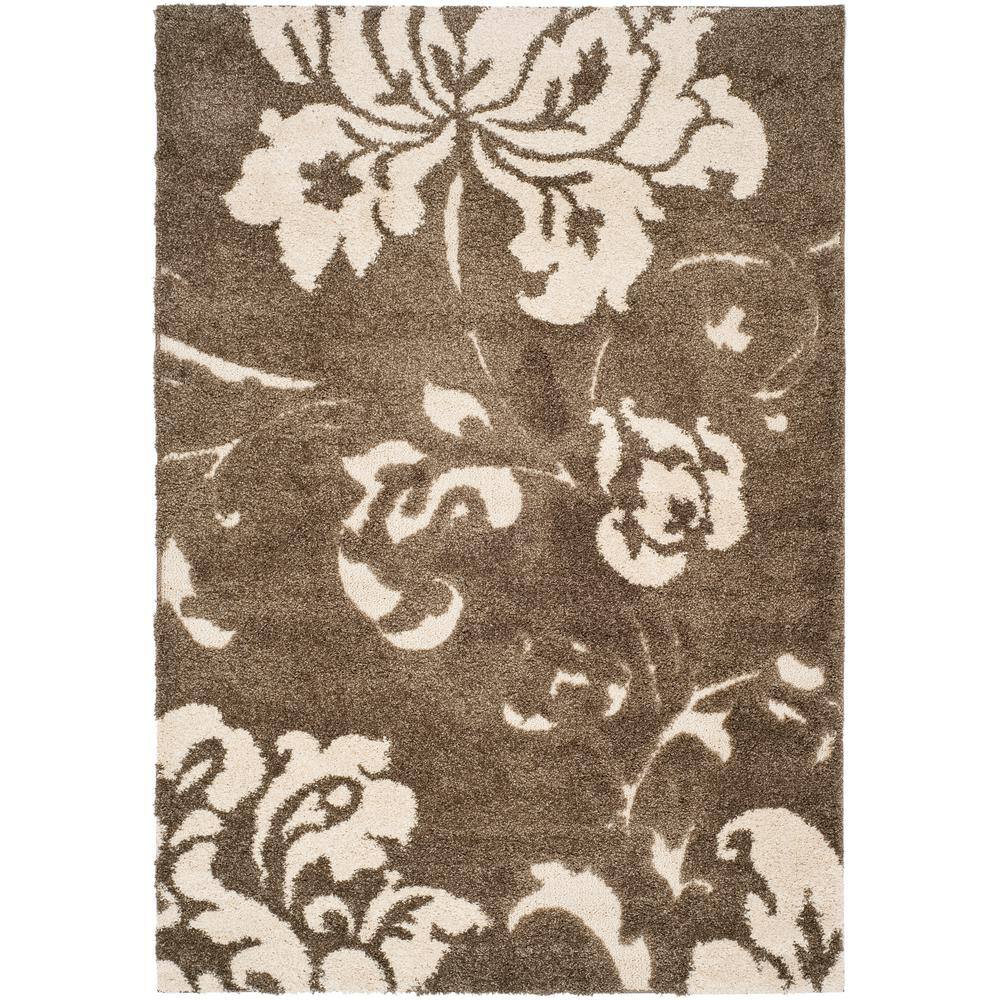 SAFAVIEH Florida Shag Smoke/Beige 9 ft. x 12 ft. Floral Solid Area Rug ...