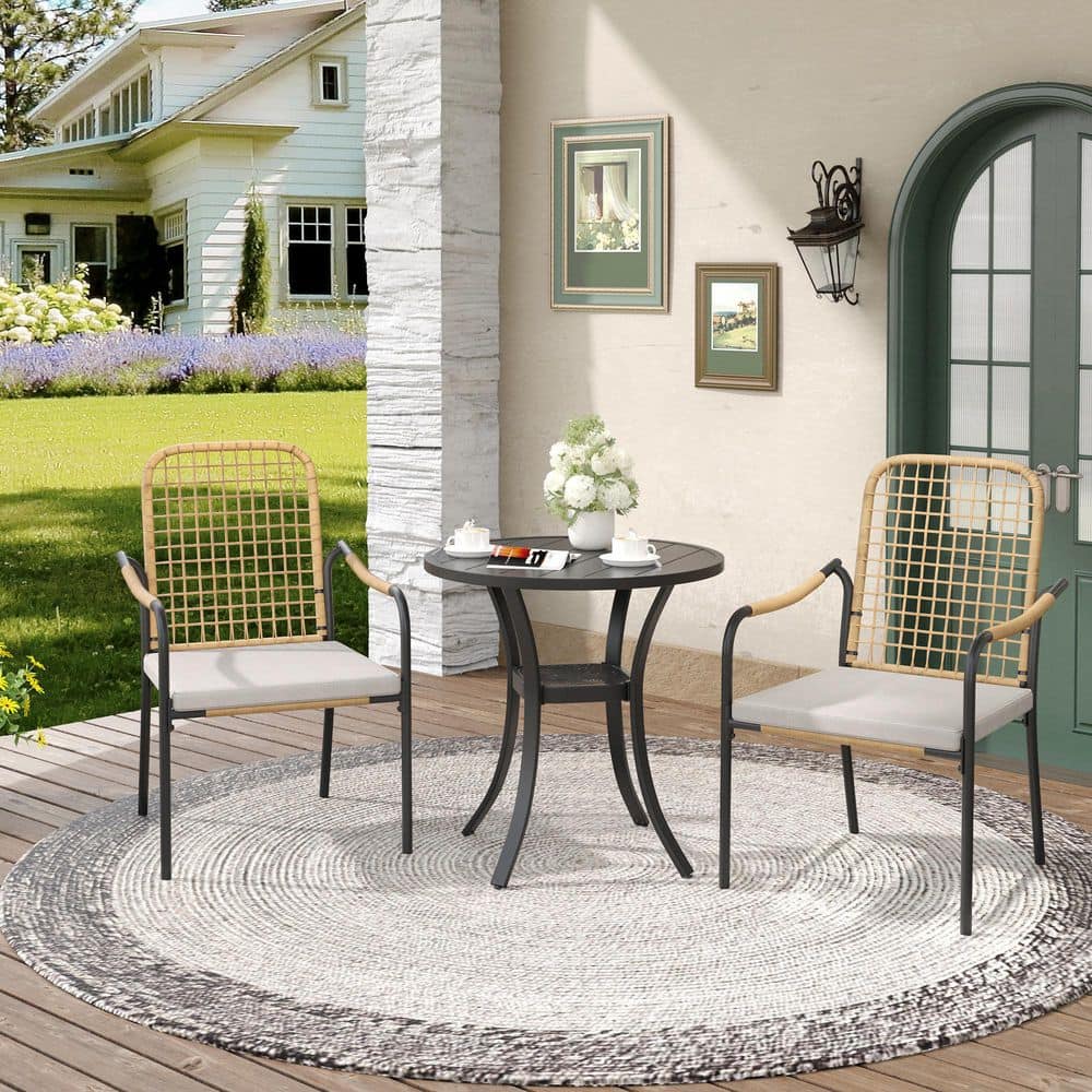 vicllax 3-Piece Metal Outdoor Dining Set with 27.6 in. Black Round ...