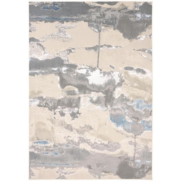 HomeRoots 2 ft. x 8 ft. Gray, Ivory Abstract Area Rug 2000513073 - The ...
