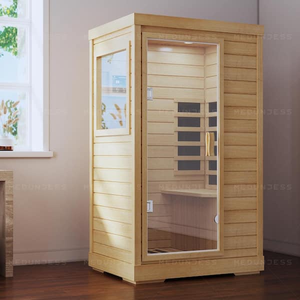 MEDUNJESS 1-Person Hemlock Indoor Infrared Sauna with 5-Carbon Far ...