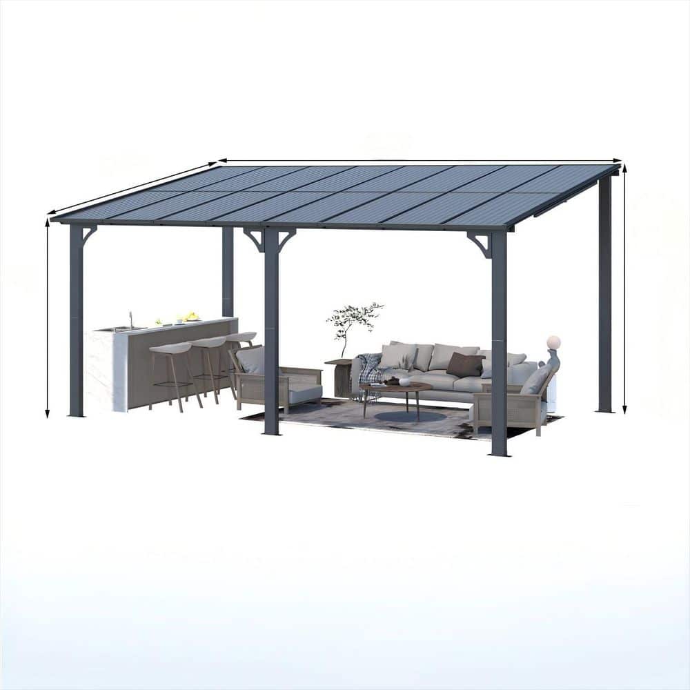 Clihome 16 ft. x 10 ft. Gray Aluminum Sloped Hardtop Pergola with UV ...