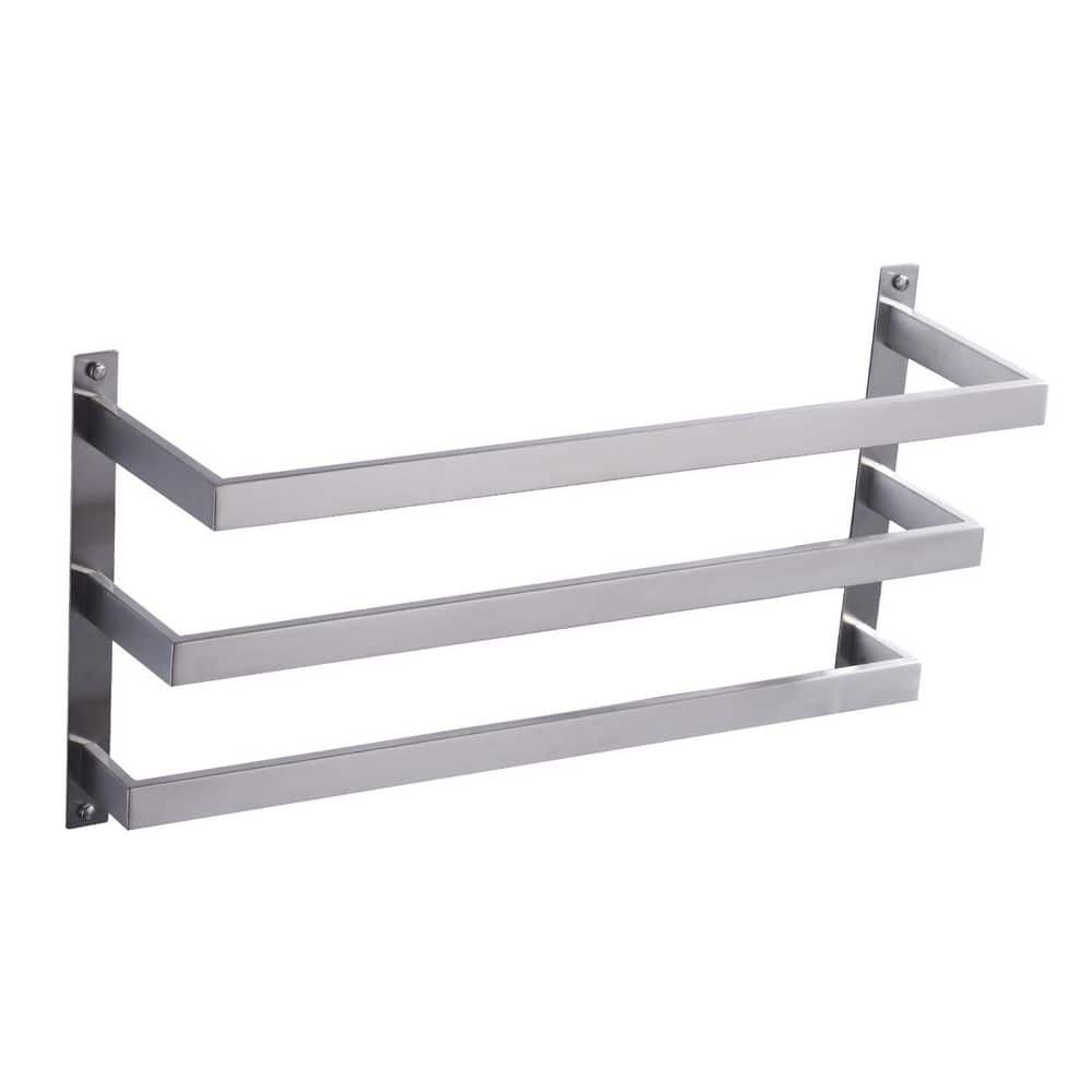 WOWOW 24 in. Stainless Steel Wall Mounted Triple Towel Rack in Brushed ...