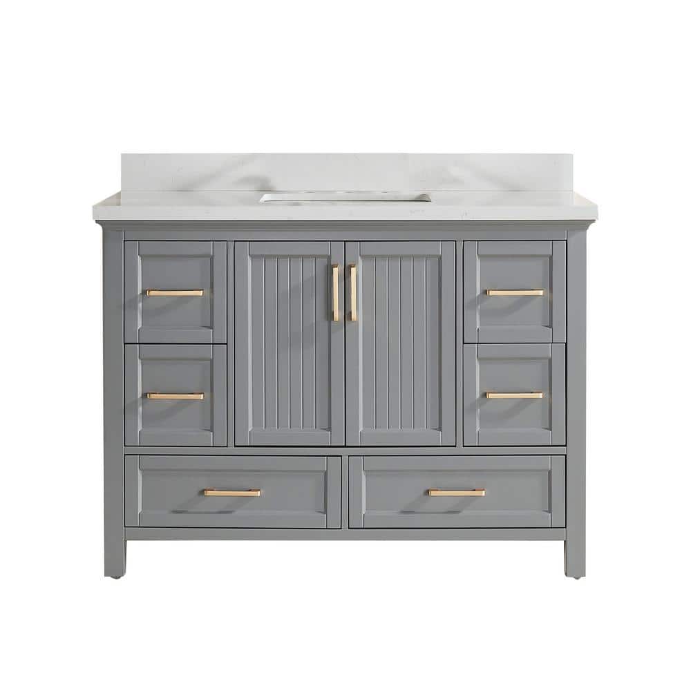 ANGELES HOME 48 in. W Solid Wood Bath Vanity in Gray with Carrara White ...