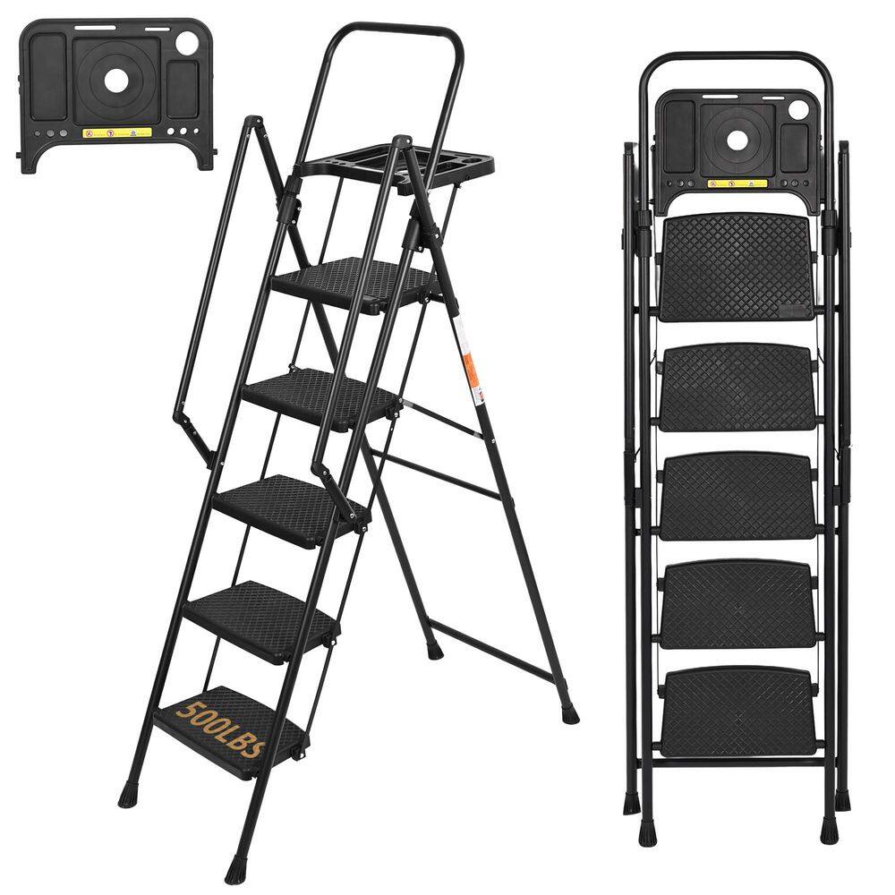 WRIGHTMASTER 5.9 ft. Steel Lightweight Folding Step Ladder (10 ft ...