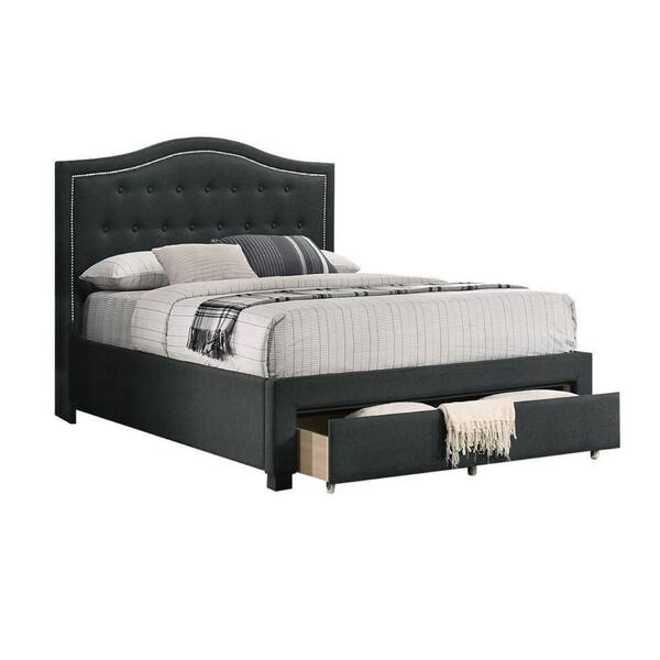 Benjara Buk Charcoal Gray Wood Frame King Size Platform Bed with Tufted ...