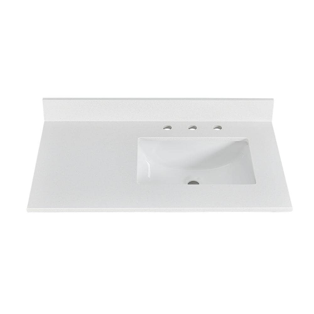 PROOX 36 in. W x 22 in. D Quartz White Rectangular Single Sink Bathroom ...