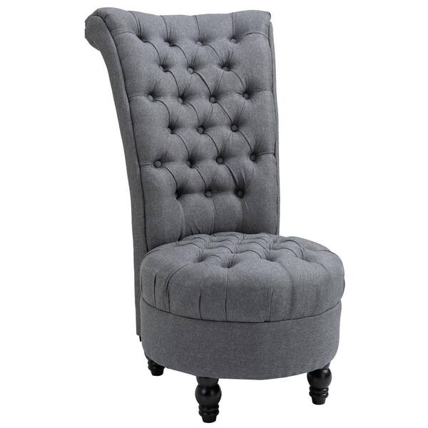 HOMCOM Grey Polyester Rubberwood Armless High Back Accent Chair with a ...