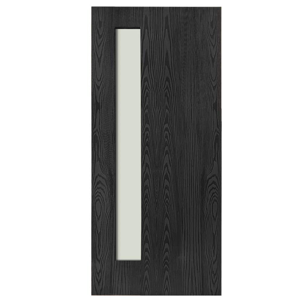 CALHOME 36 in. x 80 in. Reversible Clear Glass Black Wood Texture ...