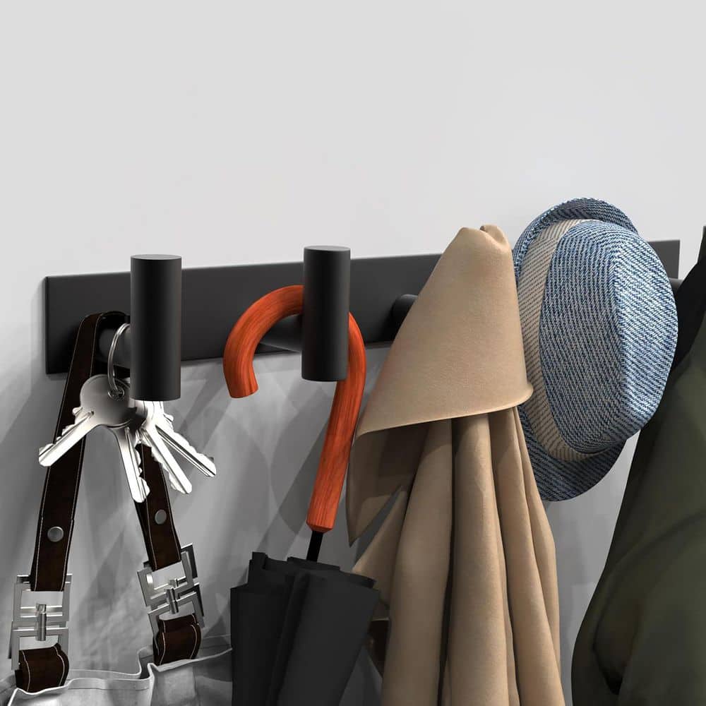 Angel Sar Black 5-Hook Wall Mount Hat and Coat Rack for Robes Bags Keys ...