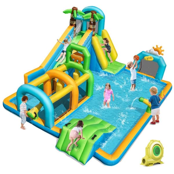 Costway Inflatable Water Park Bounce House with Climbing Wall ...
