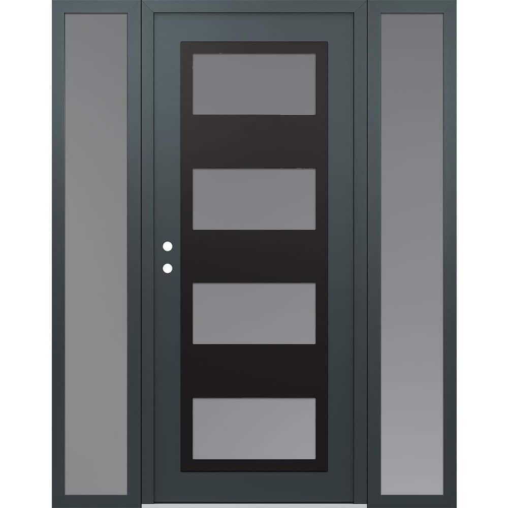 Tessari Doors C2 68 in. x 80 in. Black P Right-Hand/Inswing Frosted ...