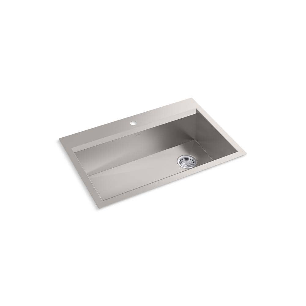 KOHLER Lassen 33 in. Drop-in Single Bowl Stainless Steel Kitchen Sink ...