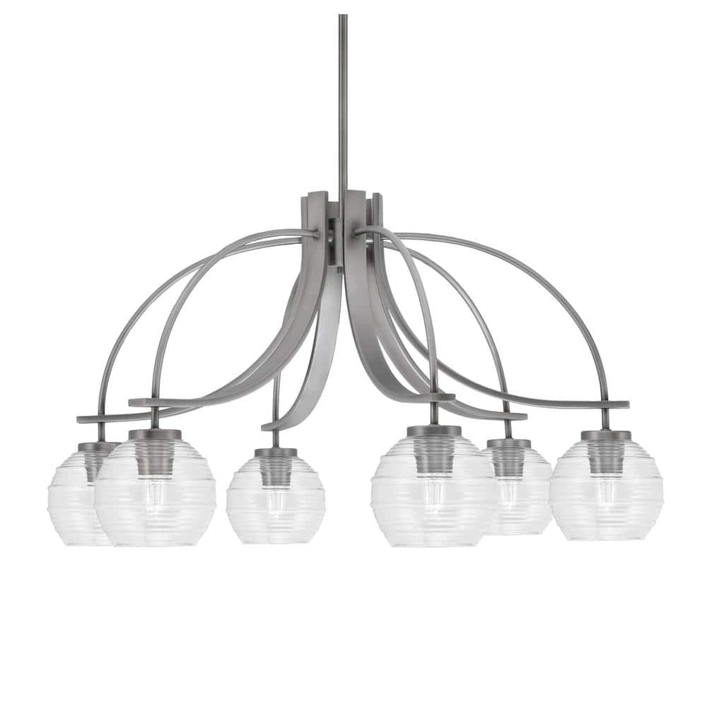 Olympia 17 in. 6-Light Graphite Downlight Chandelier Clear Ribbed Glass ...
