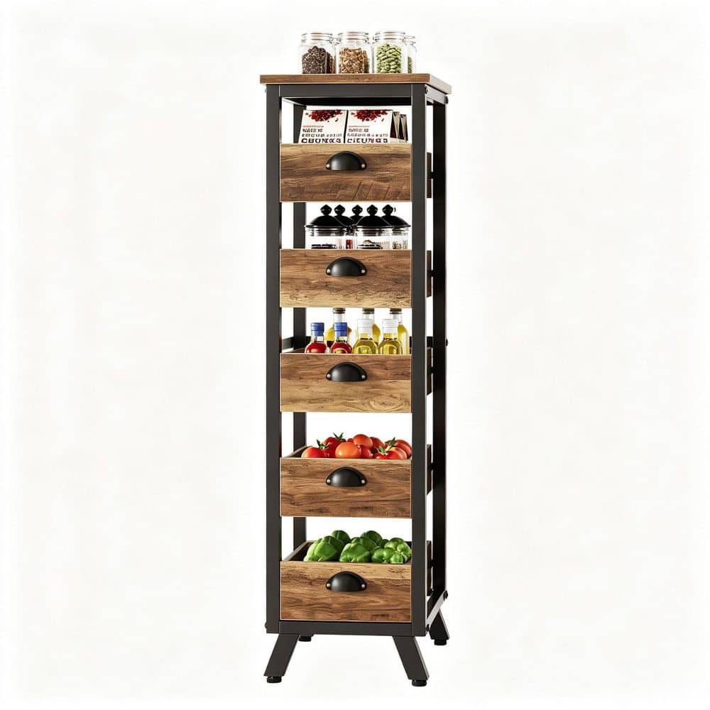 Tahanbath 5-Tier Wooden Kitchen Storage Rack with Baskets - Fruit ...