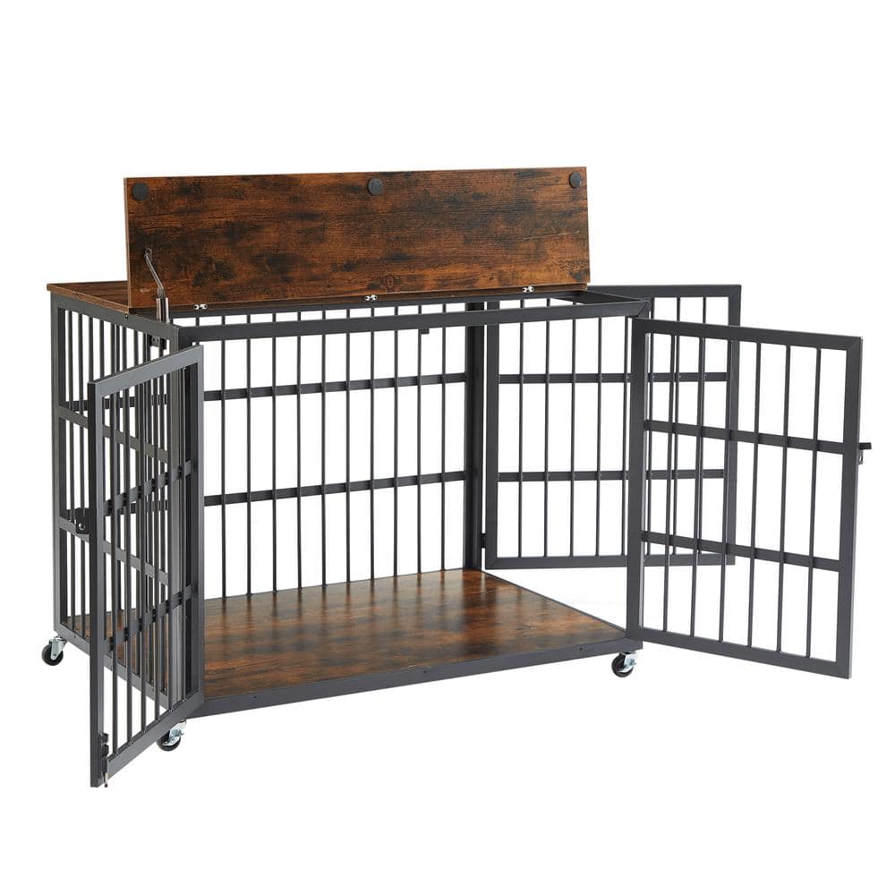 Foobrues Dog Crate Wrought Iron Frame Door with Side Openings, Rustic ...