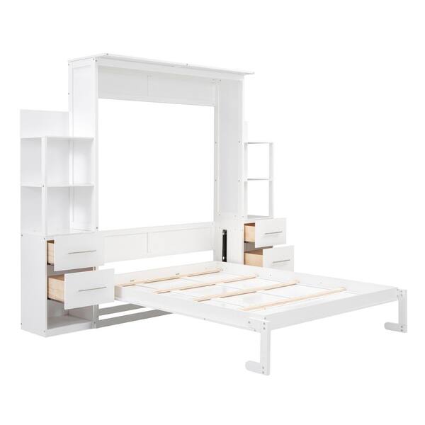 Harper And Bright Designs White Wood Frame Queen Size Murphy Bed Wall