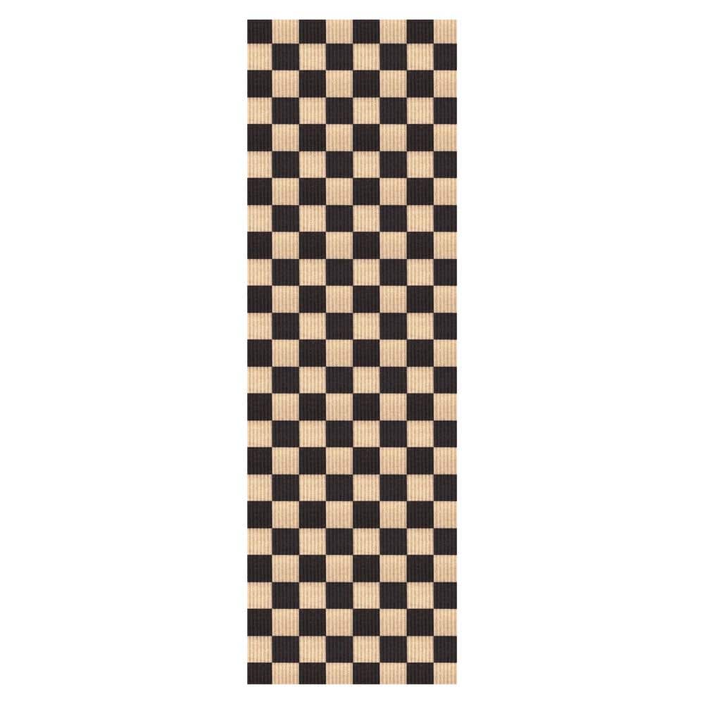 PLAYA RUG Heavy Duty Black and Beige 36 in. W x 8 ft. L Indoor/Outdoor ...