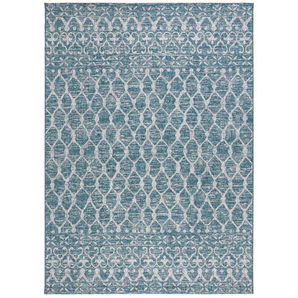 SAFAVIEH Courtyard Teal/Gray 8 ft. x 11 ft. Distressed Border Trellis ...