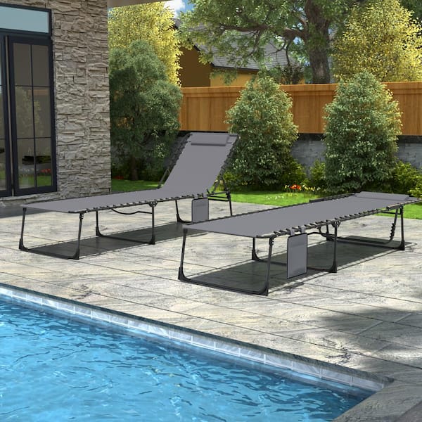 VEIKOUS 2-Piece Outdoor Folding Chaise Lounge Chairs Fully Flat for ...