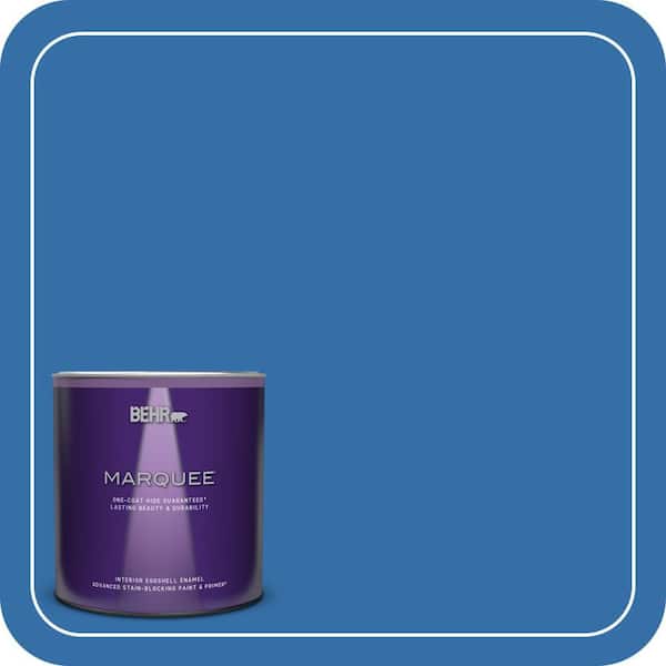 BEHR MARQUEE 1 qt. #P520-6 Mega Blue One-Coat Hide Eggshell Enamel ...