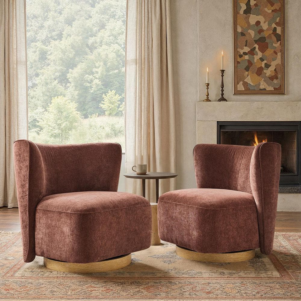 JAYDEN CREATION Lucent Rust Modern Boucle Upholstered Swivel Barrel ...