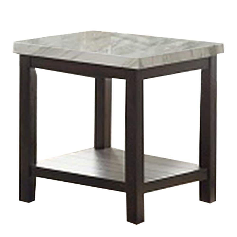 Benjara 22 in. Brown Square Marble End Table with 1-Slatted Shelf ...