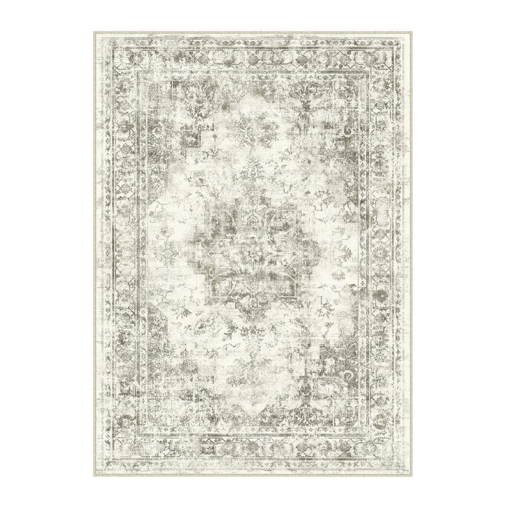 HaiiMeid Lonesome Gray 9 ft. x 12 ft. Vintage Washable Medallion ...