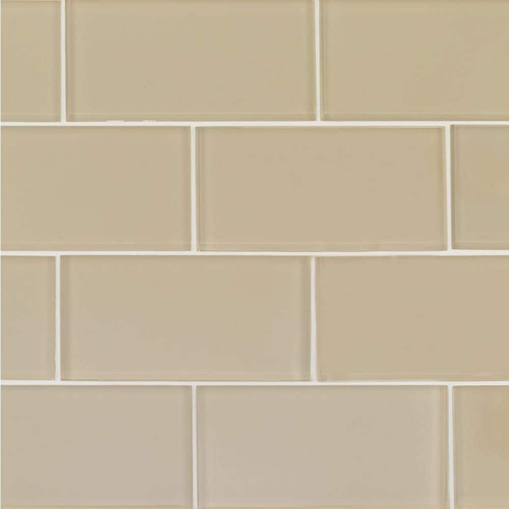 Jeffrey Court Morning Hype Beige 3 in. x 6 in. Subway Gloss Glass Wall ...