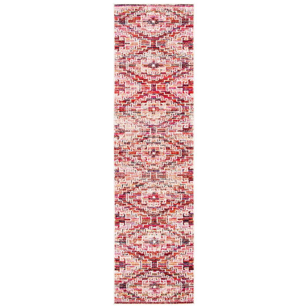 SAFAVIEH Montage Rust/Ivory 2 ft. x 12 ft. Tribal Ikat Indoor/Outdoor ...